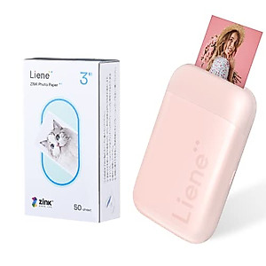Liene Photo Printer, 2x3 Mini Instant Portable Instant Printer w/ 50 Zink Adhesive Paper, Bluetooth 5.0, Compatible w/iOS & Android, Small Photo Printer for iPhone, Smartphones, Pink