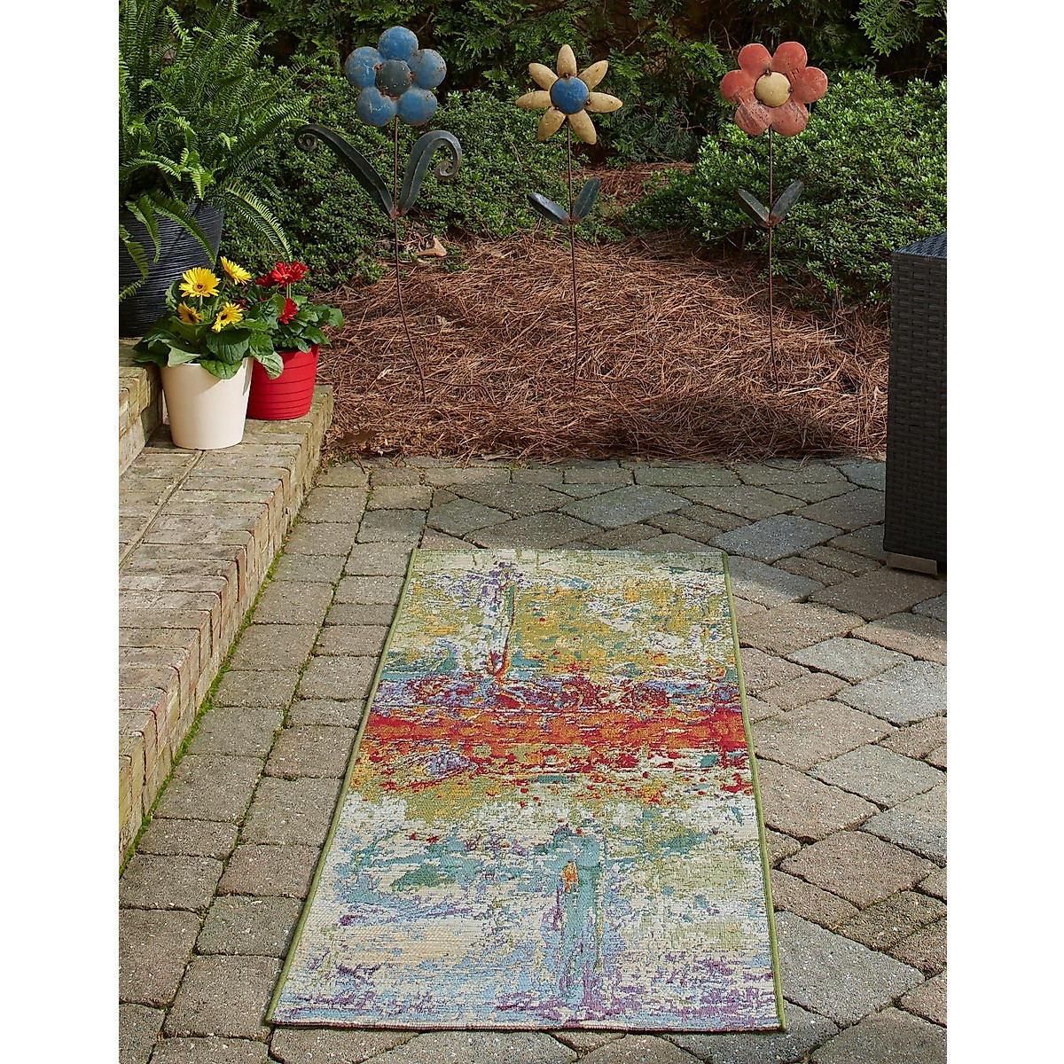 Rugs.com Outdoor Modern Collection Rug – 2' 7 x 12' Runner Multi Flatweave Rug Perfect for Hallways, Entryways