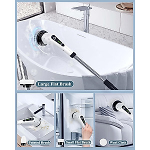 Electric Spin Scrubber, LOSUY Cordless Cleaning Brush with 7 Replaceable Drill Brush Heads and 54 Inch Adjustable Extension Arm, Power Shower Scrubber for Bathroom, Kitchen, Floor, Tile, Tub