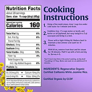 Lundberg Jasmine Rice, Regenerative Organic Certified – Non-Sticky, Aromatic Long-Grain White Rice, Responsibly Grown in California, 32 Oz