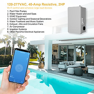 Suraielec WiFi Pool Timer, Outdoor Indoor Smart Switch, 40 AMP, 2HP, 120, 240, 277 VAC, Heavy Duty Pool Controller Light Timer Box for Pool Pump, Water Heater, Spa, Powerful Electrical Appliances