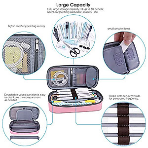 Aiscool Big Capacity Pencil Case Holder Canvas Bag Pen Organizer Pouch Stationery Box for School Supplies Office Stuff (Pink)