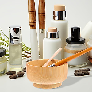 FOMIYES Face Mask Mixing Bowl Set , 3Pcs Wood DIY Tool Kit with Facial Mask Bowl Stick Spatula Makeup Brush for Girls Ladies Women