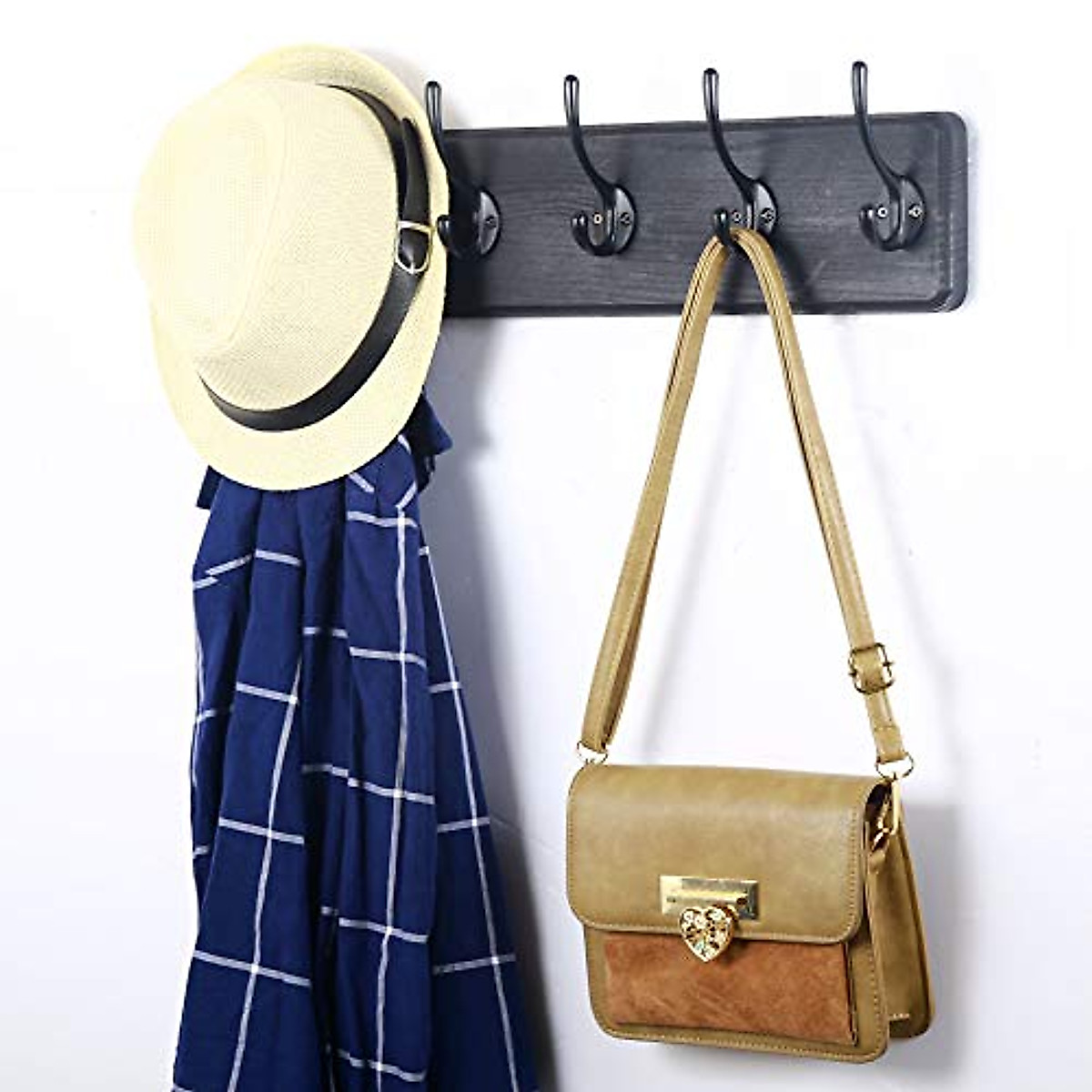 WEBI Coat Rack Wall Mounted,Wood Coat Hooks Wall Mounted,16’’ Hole to Hole,Coat Hanger Wall,Hook Rack Rail,5 Hooks for Hanging Coats,Hats,Jacket,Clothes