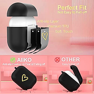 Aiiko AirPods Pro 2 Case, Apple Airpods Pro 2nd Generation Case with Gold Heart Cute Lucky Ball Keychain Compatible Airpods Pro 2nd Generation Soft TPU Airpods Pro 2 Case Cover for Girls Women(Black)