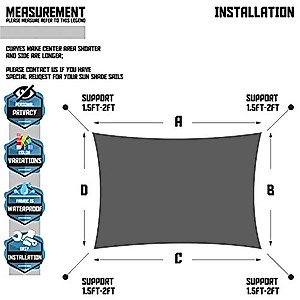 TANG Sun Shades Depot 10' x 10' Square Waterproof Knitted Shade Sail Curved Edge Light Gray/Light Grey 260 GSM U*V Block Shade Fabric Pergola Carport Canopy Replacement Awning Customize Available