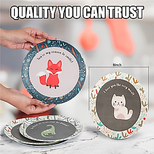 BeeBon Beauty Home Bamboo Plates for Kids - Set of 4 Pack Super Cute Dog, Dinosaur, Fox & Cat