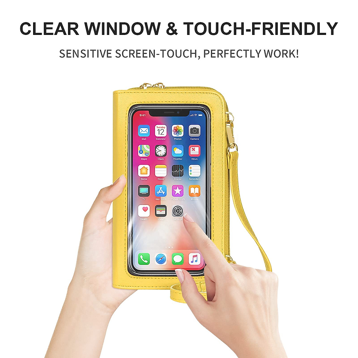 Crossbody Cell Phone Bags for Women, Touch Screen Bag RFID Blocking, CellPhone PU Leather Wallet Purse, Shoulder Handbag with Credit Card Slots,Yellow