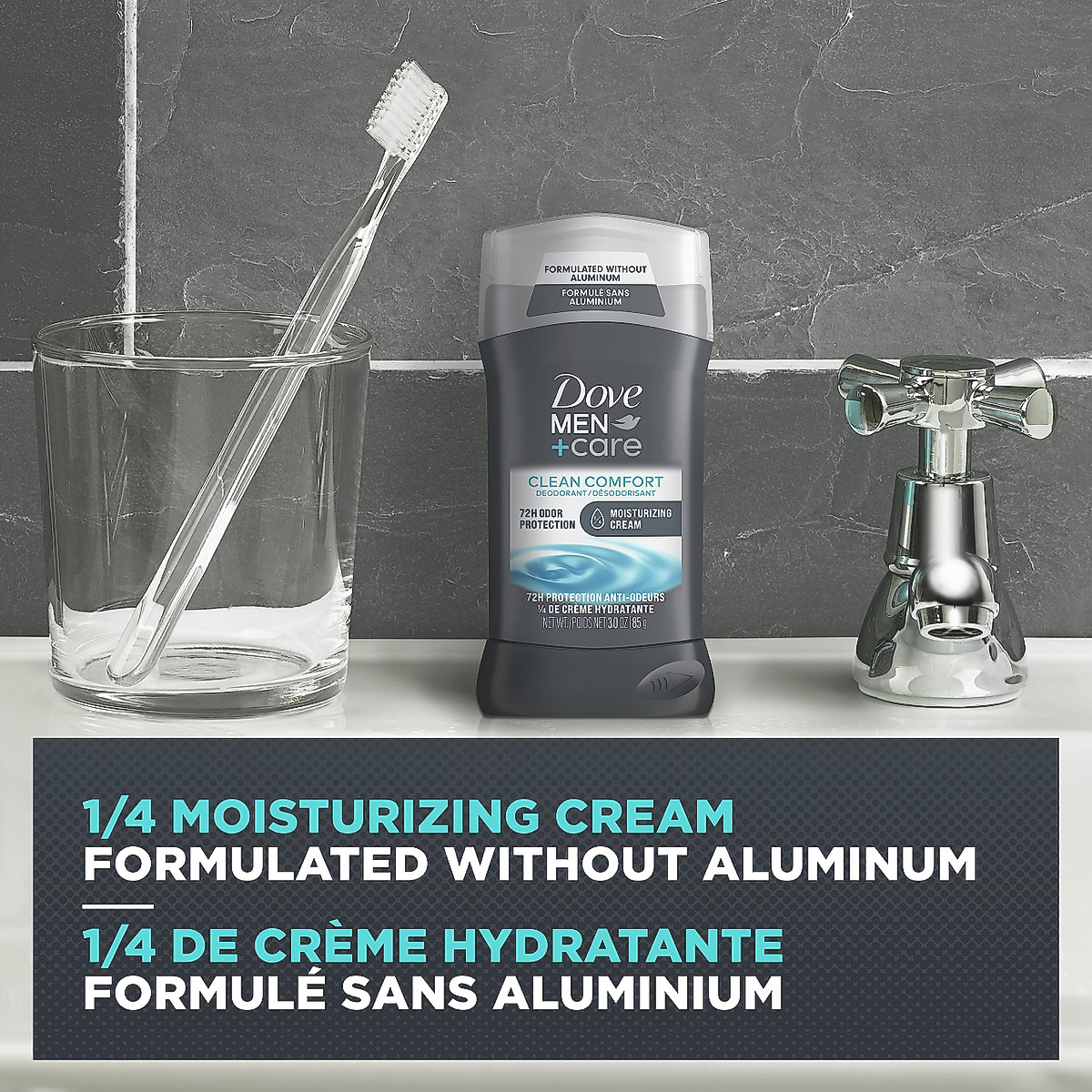 DOVE MEN + CARE Deodorant Stick for Men Clean Comfort 4 Count Aluminum Free 72-Hour Odor Protection Mens Deodorant with 1/4 Moisturizing Cream 3 oz (Pack of 4)