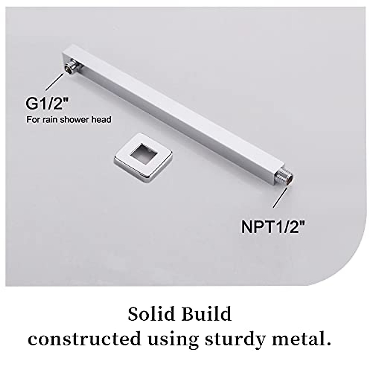 AZOS 16 Inch Shower Arm with Flange, Rain Shower Head Extension Extender, Chrome Universal Showering Components Shower Arm Stainless Steel Bathroom Rainfall Showerhead