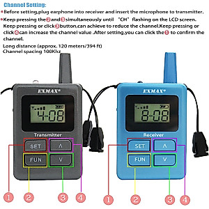 EXMAX ELGT-470 Simultaneous Interpreting Equipment Headset Tour Guide System 100 Channels for Church,Exhibition,Training,Reception,Church,Teaching,Assistive Listening(1 Transmitter & 20 Receivers)