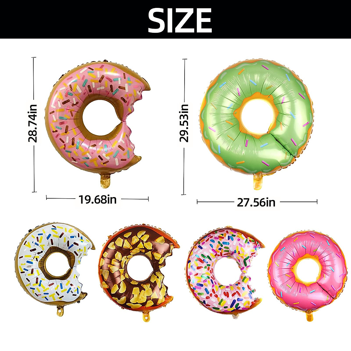 6 Pcs Donut Balloons Kit Large Multicolor Donut Aluminum Foil Balloons for Donut Theme Birthday Party Decorations Baby Shower Wedding Donut Time Candy Balloons（28 Inch）