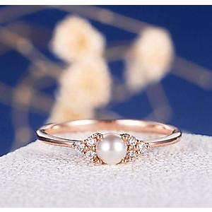 WDIYIEETN Elegant Pearl Rings Rose Gold CZ Crystal Fashion Engagement Wedding Ring (7)