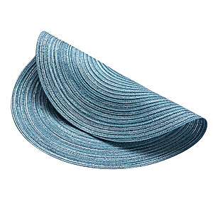 AHHFSMEI Round Braided Placemats Set of 8 Round Table Mats for Dining Tables Natural Woven Heat Resistant Place mats 15 Inch(Blue Silver,8)