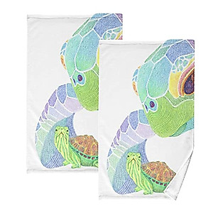 Jucciaco Watercolor Cute Turtle Cotton Towels for Bathroom, Soft Absorbent Hand Towel Set of 2 for Yoga Gym Kitchen Decorative, 16x28 inch