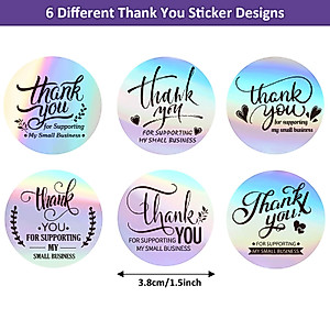600 Thank You for Supporting My Small Business Stickers Thank You Label Stickers Holographic Silver Roll Adhesive Business Labels Rainbow Holo Stickers for Boutiques Shop Wrapping Supplies (1.5 Inch)