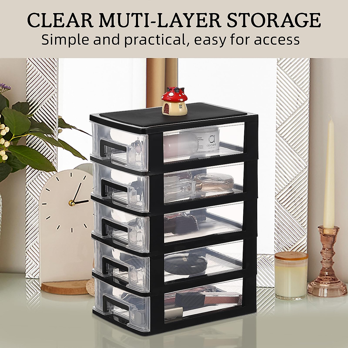 SAFIGLE 5 Drawer Storage Organizer Mini Plastic Drawers Organizer Plastic Storage Bins with Drawers Space Saving Small Plastic Drawers for Crafts Small Tools Sationary and Hardware