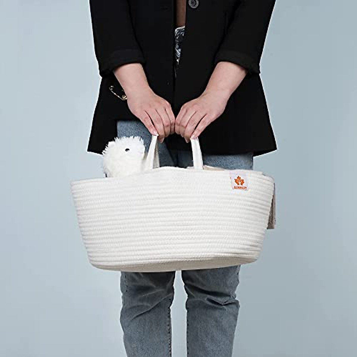 Large Baby Diaper Caddy Organizer 15"X7.4" Round Hanging Nursery Storage Bin Portable Changing Table/Car Travel Tote Bag Removable Inserts Newborn Registry Boy Girl Shower Rope Basket