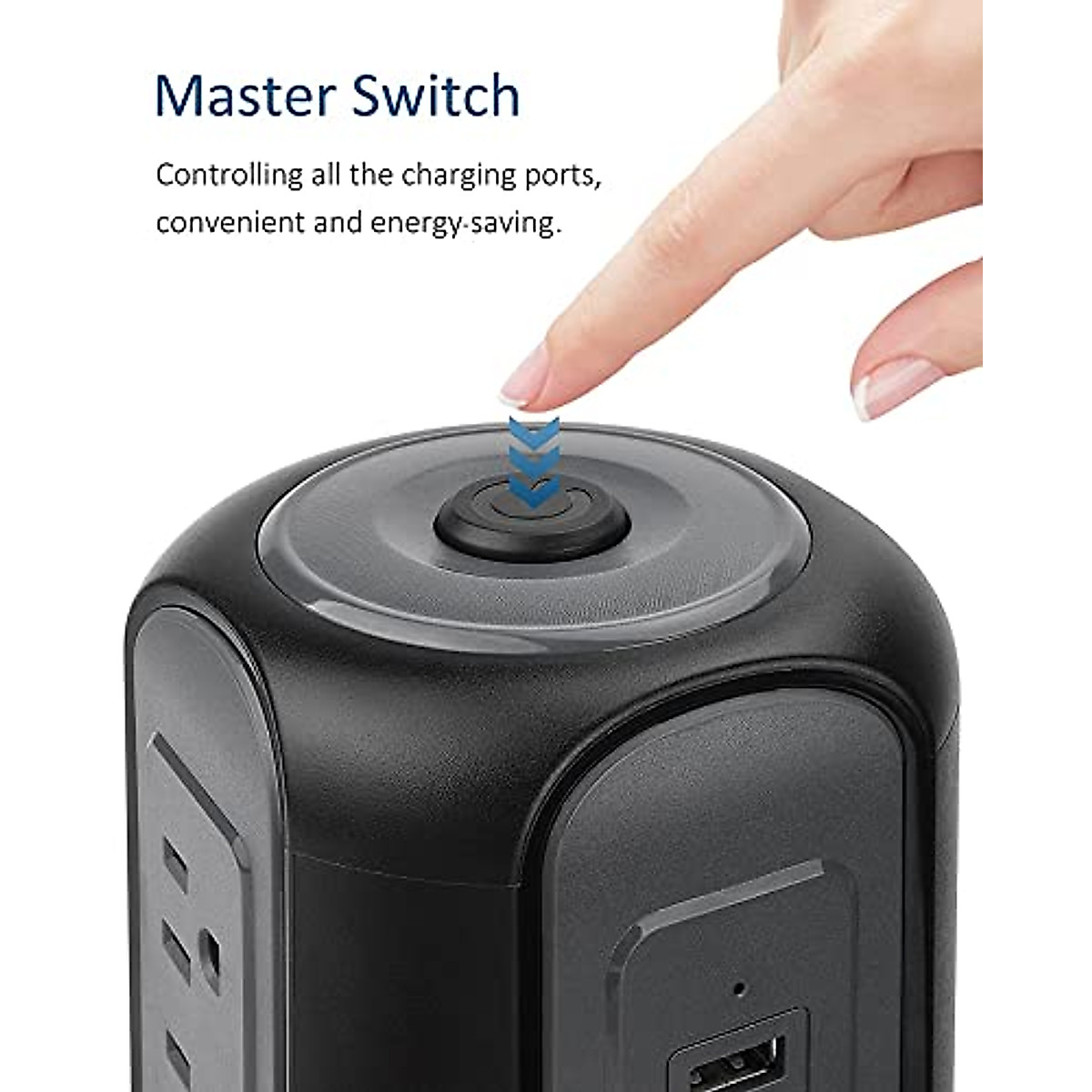 Power Strip Tower Surge Protector, SUPERDANNY Desktop Charging Station, 10 Ft Extension Cord, 9 Outlets, 4 USB Ports, 1080 Joules, 3-Prong, Grounded, Multiple Protections for Home, Office, Black