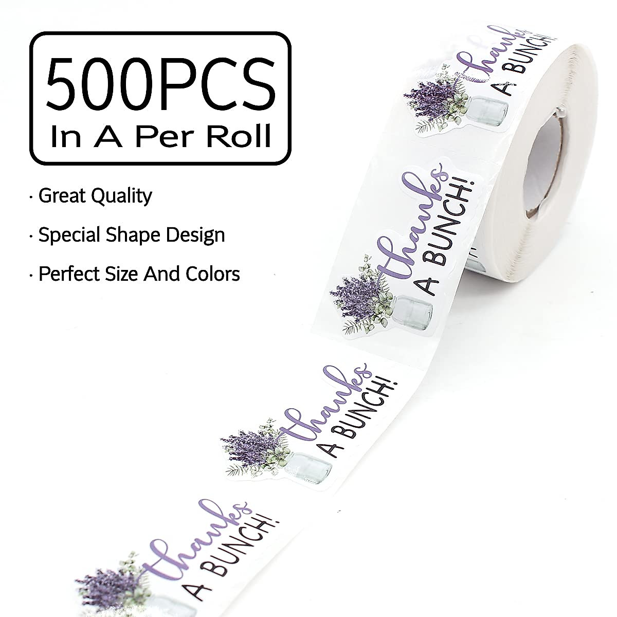 Wailozco Thanks A Bunch Flower Stickers,Thank You Stickers,Handmade Stickers,Small Shop Stickers,Envelopes Stickers for Small Business, Online Retailers,Handmade Goods,500 Labels Per Roll