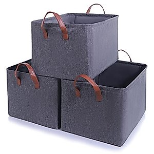 Bienvoun Storage Bins for Organizing - 36L Fabric Closet Storage Baskets with Support Rods for Clothes, Closet Organization, Shelf Storage 3-Pack Gray