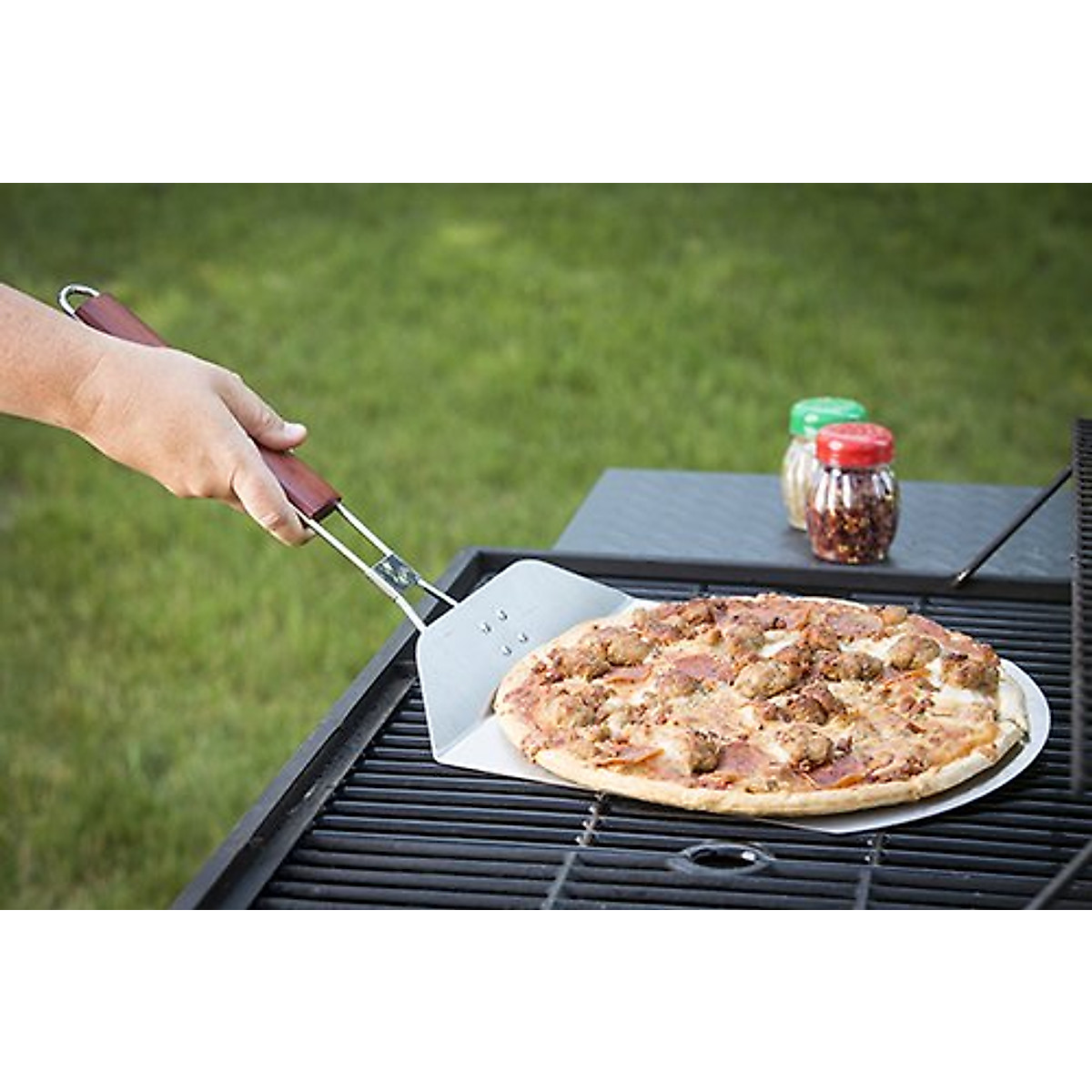 TableCraft BBQ Pizza Peel with Wood Handle, Medium, Stainless Steel