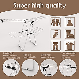 Maomo Double Deck Drying Rack - 2 Layer Large Clothes Drying Rack Foldable,No Installation Required ，Suitable for Indoor and Outdoor.Gull Wings.33 Clothes Poles are Equipped with Sock Clips.