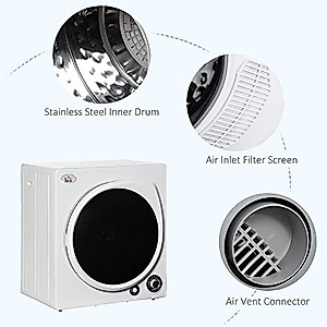 HOMCOM Automatic Dryer Machine, 1350W 3.22 Cu. Ft. Portable Clothes Dryer with 5 Drying Modes and Stainless Steel Tub for Apartment or Dorm, White