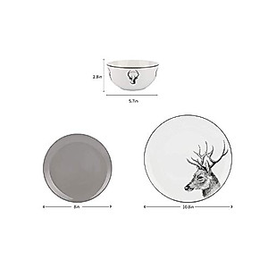 Kitchen Plates and Bowls Sets for 6, 18 Piece Dinnerware Sets, Dish Set with Deer Theme, Microwave Safe Plates and Bowls, Chip Resistant Dinnerware, Dishwasher Safe