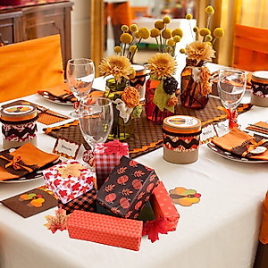 Konsait Thanksgiving Wrap Paper, 120 Sheet Fall Autumn Tissue Paper for Gift Wrapping, Maple Leaves Buffalo Plaid Polka Dot Pumpkin Prints Crafts Paper for Harvest Birthday Festival Bags Party Pompom