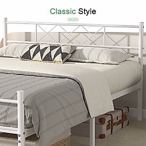 VECELO Full Size Bed Frame with Headboard, Heavy-Duty Platform with Strong Metal Slats, No Box Spring Needed, Easy Assembly, White