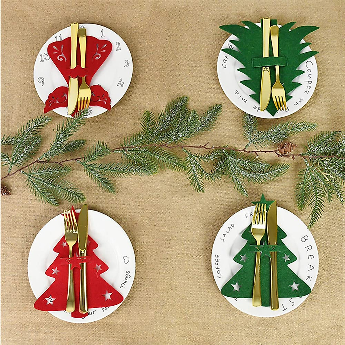 Christmas Silverware Sleeves Bag Holder Pockets Cutlery Pouch Wraps Bag Spoon Tableware Flatware Dinnerware Bag 11 Pcs