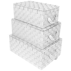 Sorbus Storage Box Woven Basket Bin Container Tote Cube Organizer Set Stackable Storage Basket Woven Strap Shelf Organizer Built-In Carry Handles (Woven Lid Baskets - White)