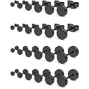 Prjndjw 12 Pairs 20G 18G Surgical Steel Flat Top Stud Earrings Set for Women Men Helix Tragus Barbell Stud Earrings Piercing Jewelry Mix Sizes 3mm 4mm 5mm 6mm 7mm 8mm Black