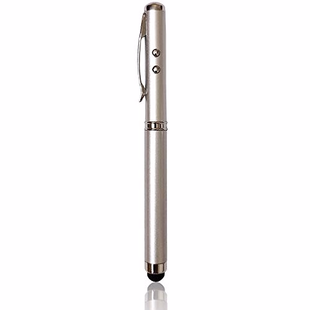 et Ballpoint pen,Touch Screen Pen,Multi function business teaching metal Flashlight white light stylus ball point pen four in one function (Silver)