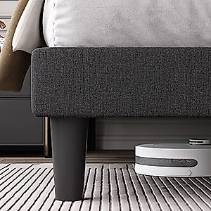 SHA CERLIN Queen Size Platform Bed Frame with Upholstered Headboard and Wingback, Button Tufted Design, Easy Assembly, Dark Grey