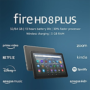 All-new Amazon Fire HD 8 Plus tablet, 8” HD Display, 32 GB, 30% faster processor, 3GB RAM, wireless charging, (2022 release), Gray