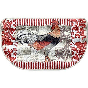 18" x 30" Rooster Printed Slice Kitchen Mat Oversized Quilted Mittens, Flame Heat Resistant Set of 2 - Bundle Set﻿