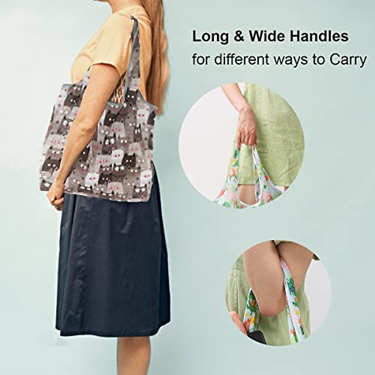 Reusable Shopping Bags Foldable Large Bulk Bag for Grocery, Machine Washable Durable Durable Grocery Bags Ripstop Nylon Tote Bags Waterproof & Lightweight, 4 Pack