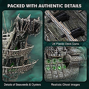3D Puzzles for Adults Green LED Flying Dutchman 360 Pieces Haunted Pirate Ship Arts & Crafts for Adults Gifts for Men Women Model Kits, Lighting Ghost Ship Decor Brain Teaser Puzzles for Adults