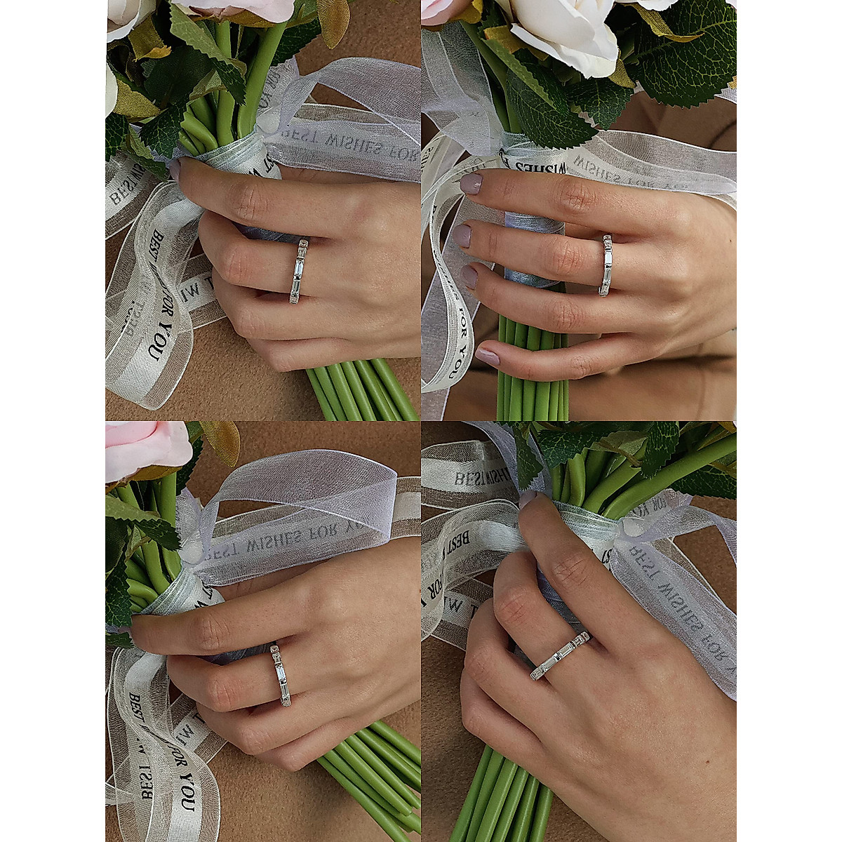 Michooyel S925 Baguette Eternity Ring Wedding Band Ring Cubic Zirconia Stacking Ring Sterling Silver Ring for Women