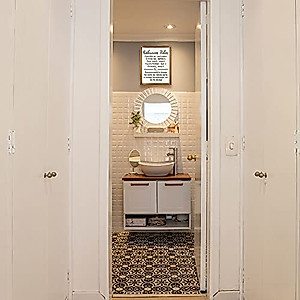 WTRA Funny Bathroom Rules Sign Rustic Farmhouse Wall Art Decor, Toilet Wood Frame Hanging Signs 16x6 Inch, Modern Farmhouse Room Wall Art For Bedroom Living Home Decoration Solid Art Signs