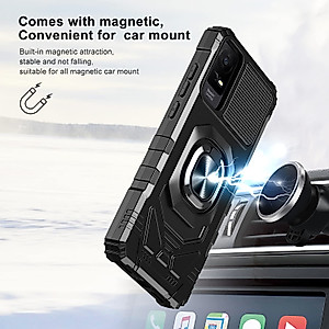 Compatible for TCL ION X Case/TCL ION V Case with Tempered Glass Screen Protector [Military Grade] Ring Car Mount Kickstand Shockproof Hard Phone Case - Black