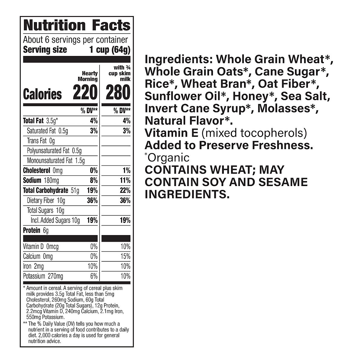 Cascadian Farm Organic Hearty Morning Fiber Cereal, Non-GMO, 14.6 oz.