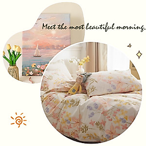 HighBuy Boho Floral Duvet Cover King,Soft Cotton Aesthetic Pink Floral King Comforter Cover,Lightweight Soft Garden Style Bedding Set King Duvet Cover Set Zipper Closure Breathable King