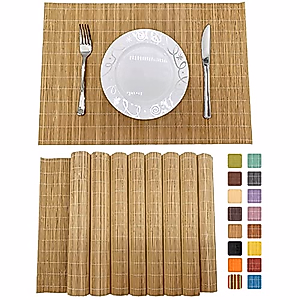 ANDSTAR Set of 8 Pcs Bamboo Placemats Sushi Rolling Mat Japanese Style Natural Anti-Slip Bamboo Placemats Washable Heat-Resistant Table Mats for Dining Room and Kitchen（Brown）