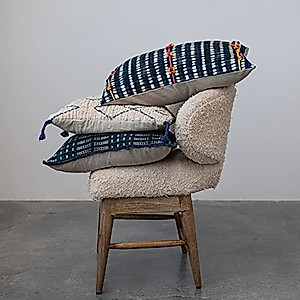 Creative Co-Op Cotton Slub Tie Dye Lumbar Pillow Cover with Embroidered Accents, Multicolor,Navy