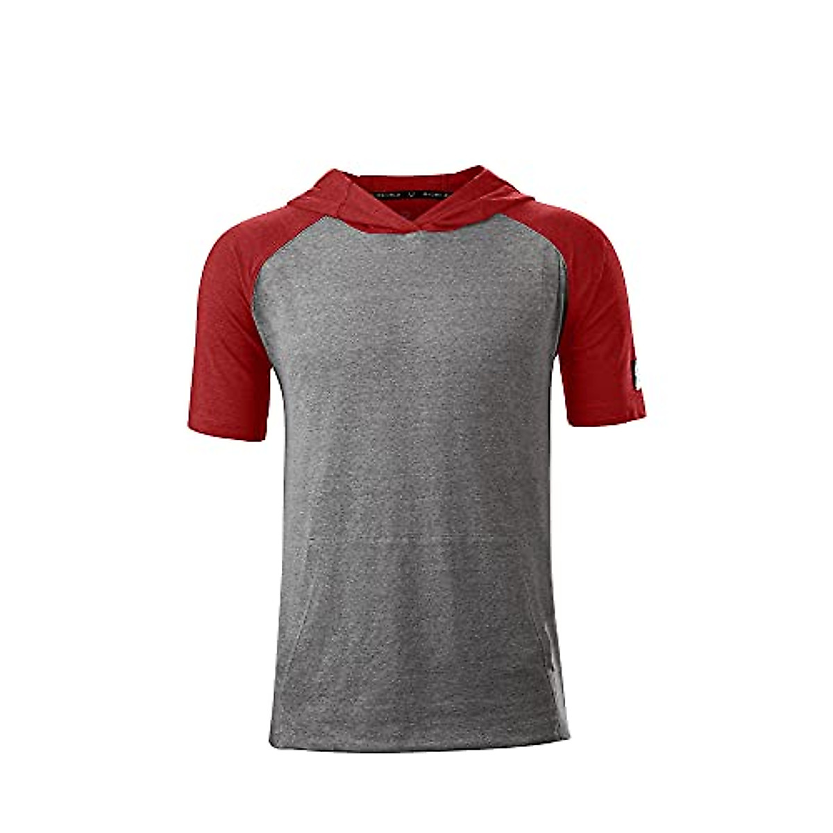 EvoShield mens Short Sleeve Hooded Sweatshirt, Grey/Scarlet, X-Large US