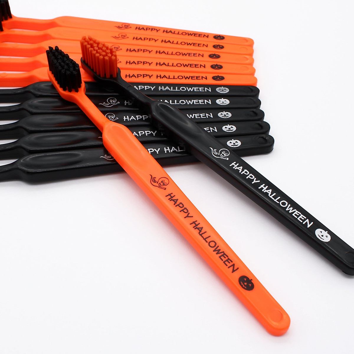 Bulk Halloween Kids Toothbrushes (Quantity:72). Individually Wrapped. Made in USA. Orange & Black. Great for Trick-or-Treat or giveaways.