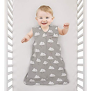 Sumersault Grey & White Clouds All-Over Printed 100% Cotton Wearable Blanket with Embroidery "Sweet Dreams", Grey, White, Medium